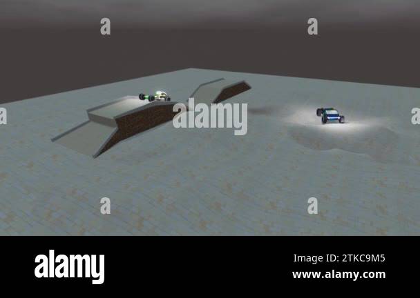 Driving on an uneven terrain, theese two cars are trying to test many ...