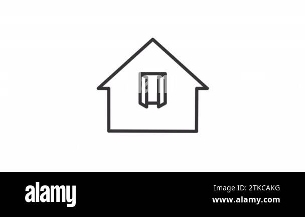 Animated house linear icon. Real estate. Accommodation. Home facade ...