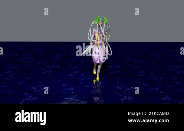 3d simulation of a fashion-show where model wears some nice costume ...