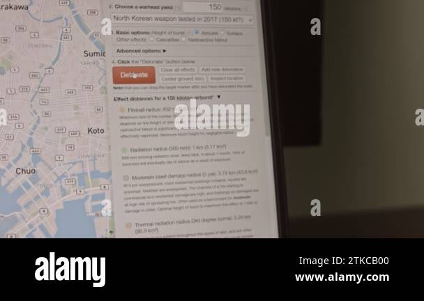 Simulation of North Koreas nuclear bomb explosion radius over Tokyo ...