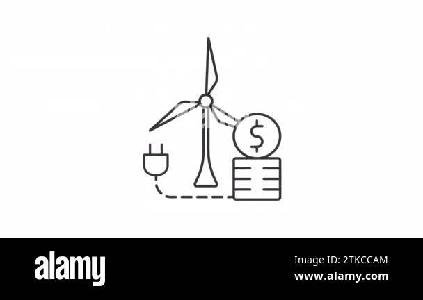 Animated wind energy linear icon. Cost of alternative energy. Renewable ...