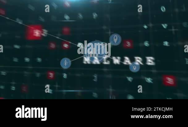 Animation of system hacked, malware, alert text, letters, numbers with ...