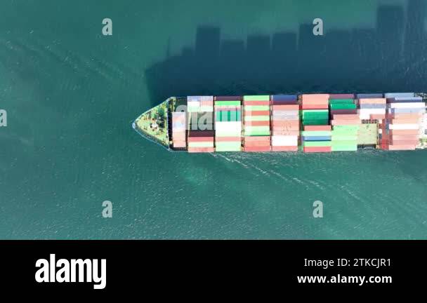 Large container ship at sea -Top down view. Aerial top view of cargo ...