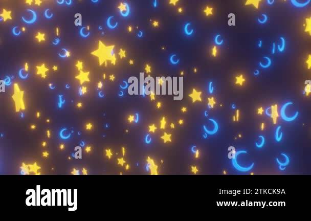 Flying with Star and Crescent Moon Shapes Floating in Dark Night Sky ...