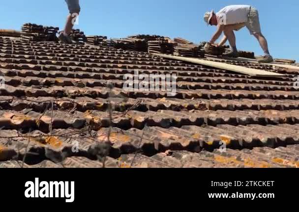 UMBRIA, ITALY - JUNE 18, 2022: Team working on construction site at the ...