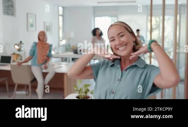 Office, happy and face of business team with gesture at their desk with ...