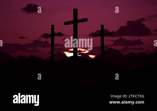 Sunrise on three holy crosses at jerusalem mountain hill, cocept of ...