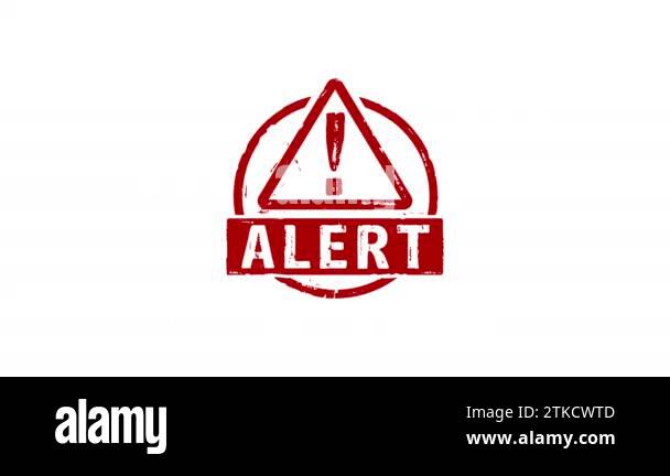 Alert stamp and hand stamping impact isolated animation. Danger alarm ...