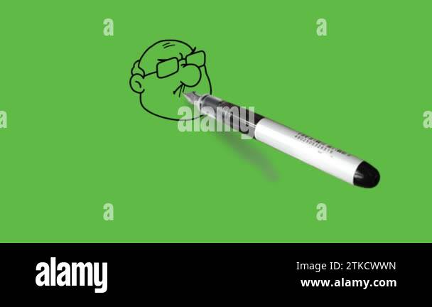 draw fat young man wear spectacles hold a4 paper in left hand and show ...