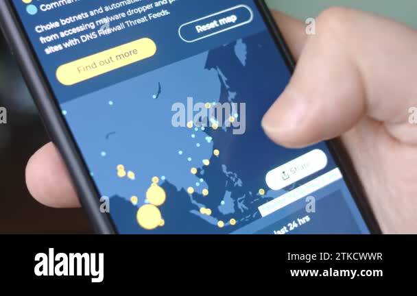 Cyber attack map navigation on smartphone. Displays Show Various ...