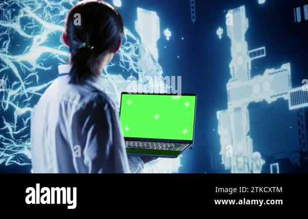 Precise admin using green screen laptop to write artificial ... Precise admin using green screen laptop to write artificial ...