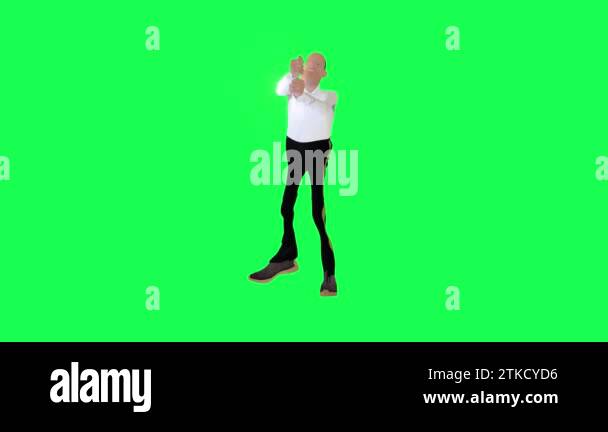 Tall skinny 3d bald animated man fishing front angle isolated green ...