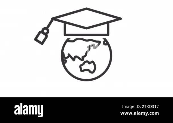 Animated education linear icon. International exchange program for ...