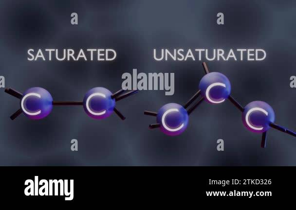 Saturated and unsaturated fatty acids, triglyceride, fat, 3D render ...