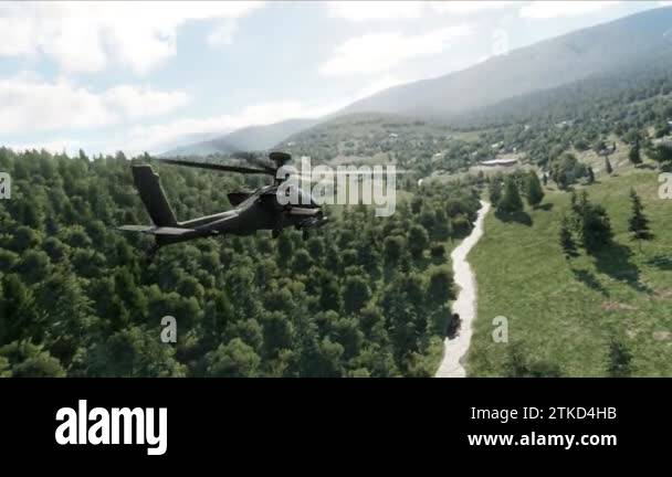 AH-64D Apache Longbow attack helicopter flying armed with rockets and ...