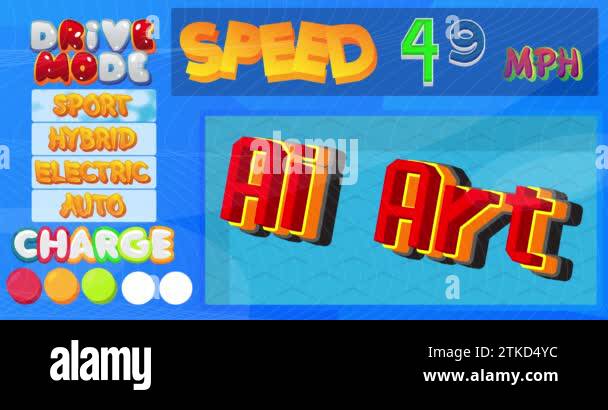 Cartoon Car Dashboard with Ai Art Text. Digital Graphical User ...