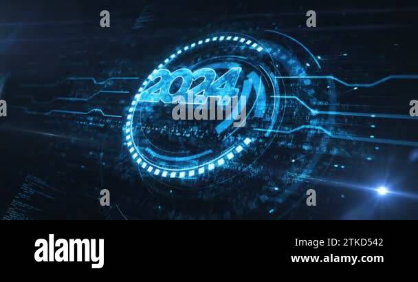 2024 year futuristic new neon symbol digital concept. Cyber technology background abstract 3d ...