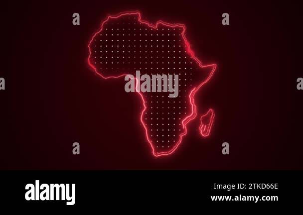 Neon Red Africa Map Borders Outline Loop Background. Neon Red Colored ...
