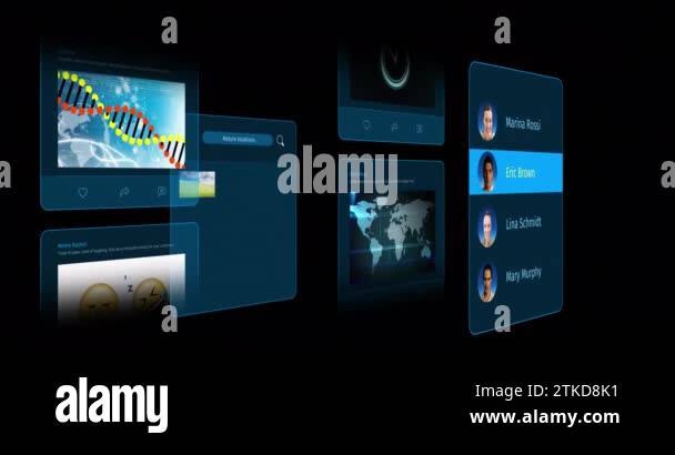 Animation of interface with social media posts and people profiles on ...