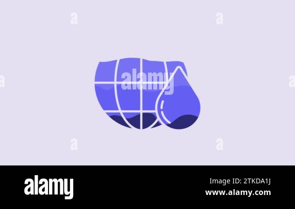 Blue Earth planet in water drop icon isolated on purple background ...