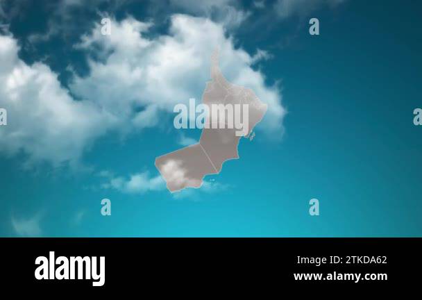 oman country map with zoom in Realistic Clouds Fly Through. camera zoom ...