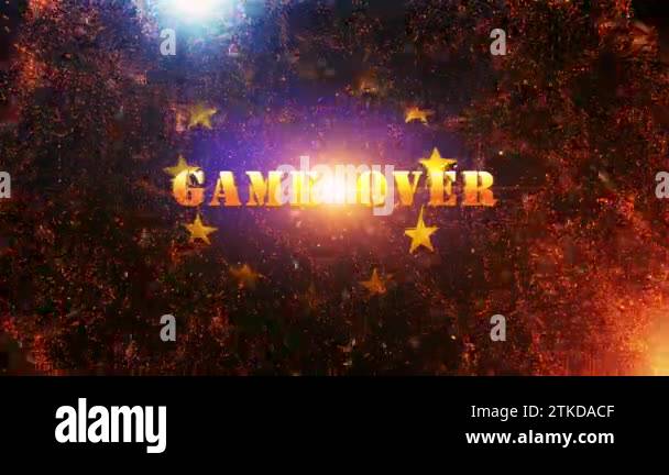 Game Over gold text motion with fire burst and golden particles ...