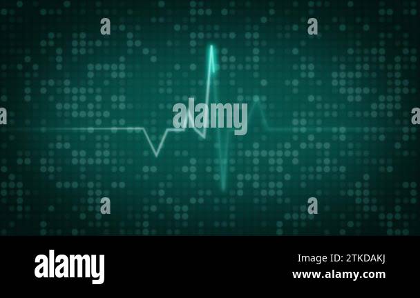 Animated heartbeat pulse line on green background with blinking pixels ...