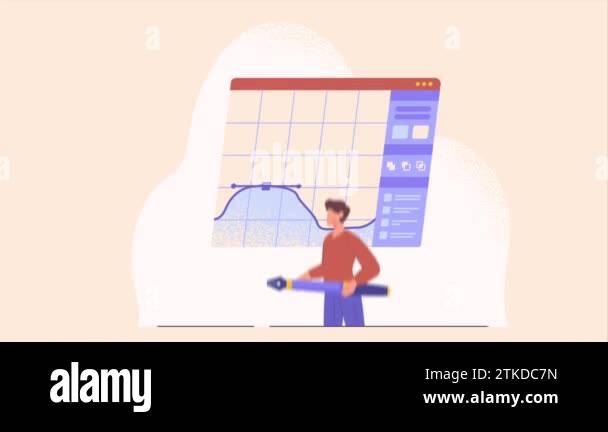 Graphic designer at work. Moving male illustrator draws beautiful ...