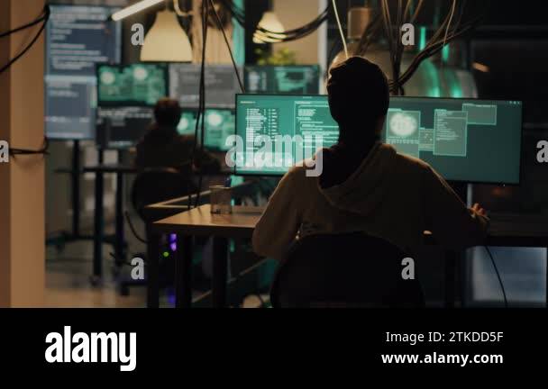 Male Thief Exploiting Server Vulnerability And Breaking Into Firewall Encryption Using