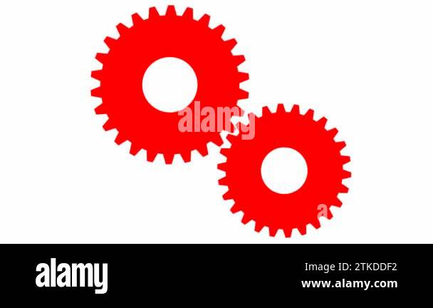 Animated red two gears spin. Looped video. Concept of teamwork ...