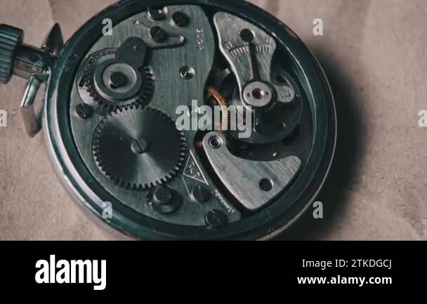 Clock mechanism rotates close-up. The working mechanism of round ...
