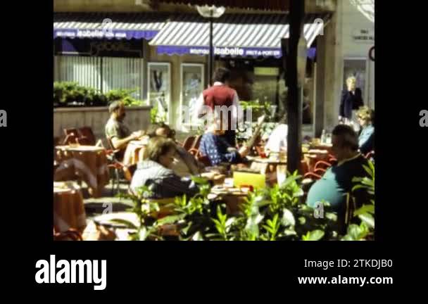 Locarno, Italy may 1984: Pay the waiter at the restaurant scene in 80s ...