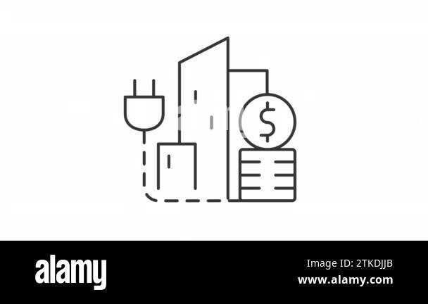 Animated urban energy linear icon. Cost of electricity in city ...