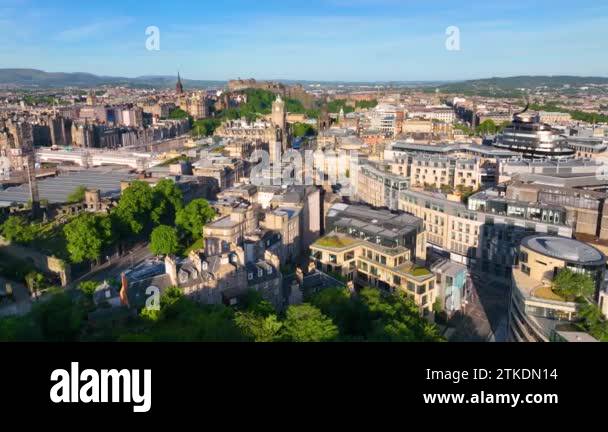 New Town aerial view on Princes Street and Balmoral House with ...
