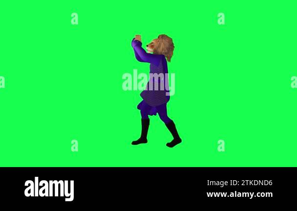 3d purple animated lion dancing samba isolated on green screen from ...