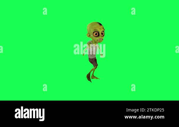 funny zombie kid green screen dancing salsa isolated front angle cartoon character funny cute cg ...