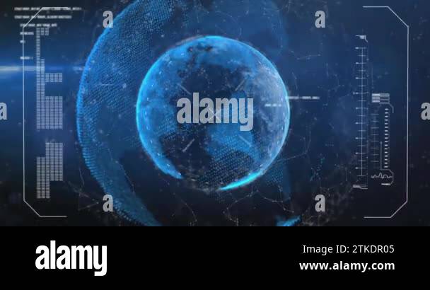 Animation of globes with connected dots and display screens with ...
