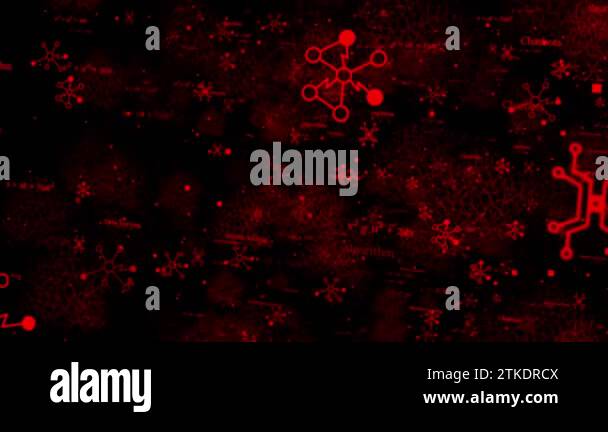 Animated Red color 3d mesh of tech elements and formula , Technology ...