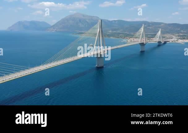 Aerial View Of Rio Antirrio Or Charilaos Trikoupis Bridge One Of The Worlds Longest Multi Span