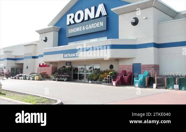 rona home and garden store front entrance with sign logo and customer ...