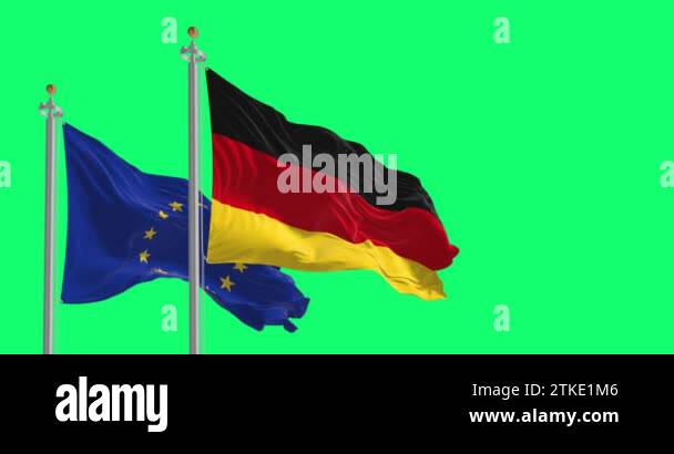 Flags of Germany and the European Union waving on a clear day. Member ...