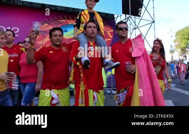 KIEV, UKRAINE - JULY 1: Spanish football fans before final match of ...