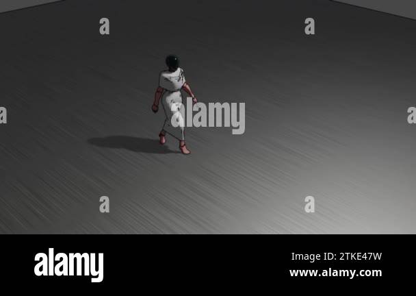 3d simulation of a fashion-show where model wears simple white dress ...