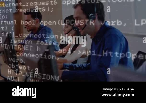 Animation of computer language, graphs, diverse customer ...