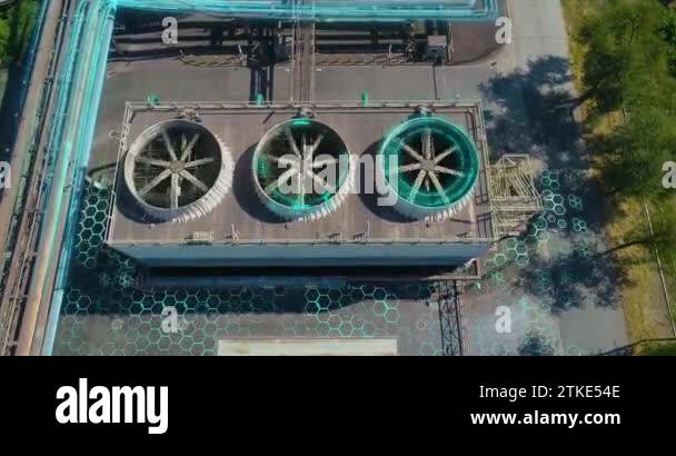 Cooling tower from a drone. Industrial cooling towers. wet cooling ...