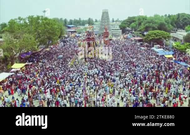 An aerial view of the chariot procession and celebration of a Hindu ...