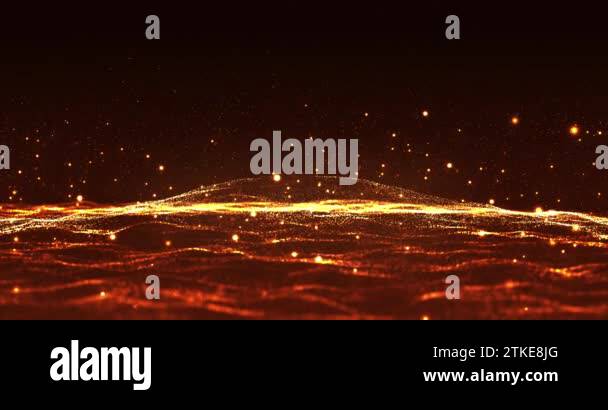 Digital orange particle wave with movement of abstract futuristic ...