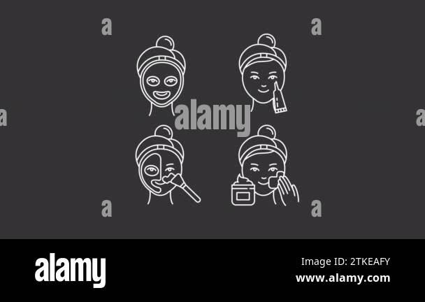 Animated skincare white line icons. Face products. Beauty routine. Loop ...