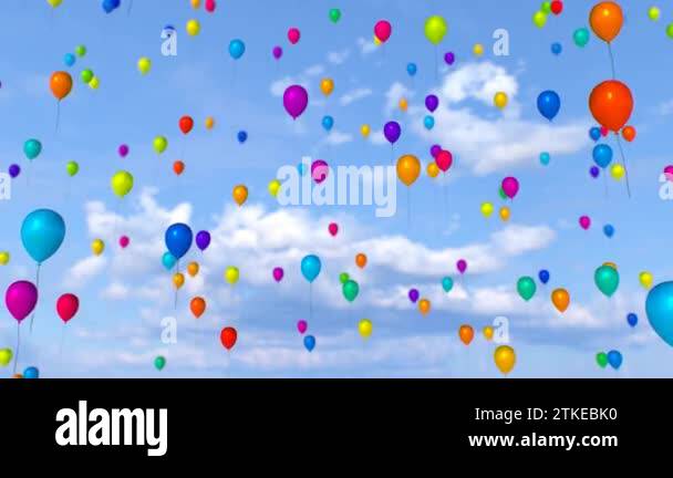 Millions Of Multicolored Balloons Floating Up Into The Cloudy Sky - 4K ...