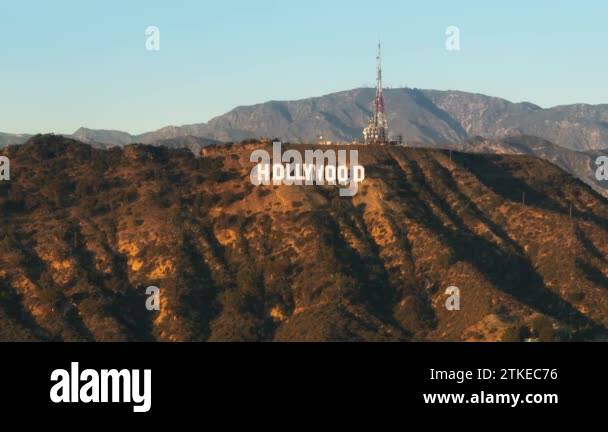 Hollywood Sign At Sunset Aerial Shot Rotate Right Fly Away. Hollywood ...